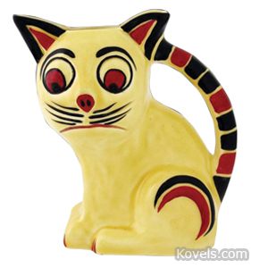 Czechoslovakia Pottery, Pitcher, Cat, Sitting, Yellow, Black, Red ...