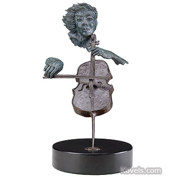 Bronze, Sculpture, Fairley, Paul, Cello Player, Mounted, Stone Base ...