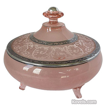 Cambridge Glass, Candy Jar, Lid, Rose Du Barry, Peach-Blo, Acid Etched ...