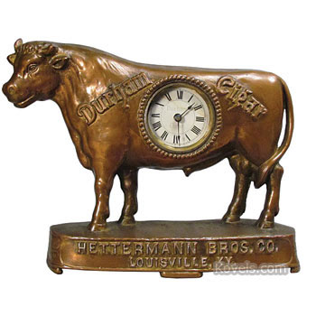 Clocks, Advertising, Durham Cigar, Figural, Bull, Hettermann Bros. Co ...