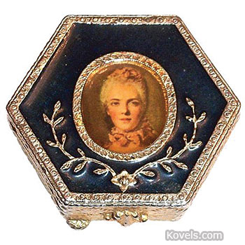 Compacts, Metal, Goldtone, Filigree, Blue Enamel, Portrait, Marie ...
