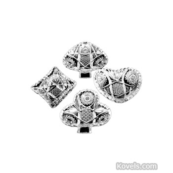 Cut Glass, Bridge Set, Hobstar, Cane & Star, American Brilliant, 4 ...