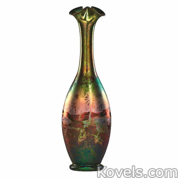 Massier, Vase, Desert Scene, Camels, Palm Trees, Clement Massier, c ...