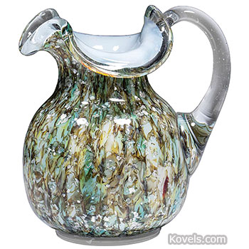 Spangle Glass, Jug, Cased, Green, Blue, Yellow, Cream, Mica, Applied ...
