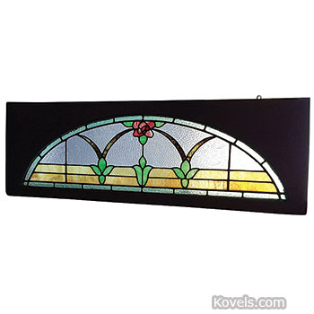 Window, Stained Glass, Mission Style Rose, Leaves, Arch, Frame - Kovels