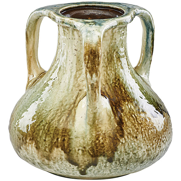 Tiffany Pottery, Vase, Runny Glaze, Earth Tones, 3 Handles, Favrile ...