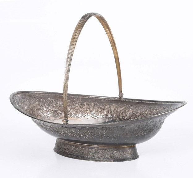 Oval, Handle, Repousse Flowers, Monogram, Footed, Coin, 11 x 15 In ...